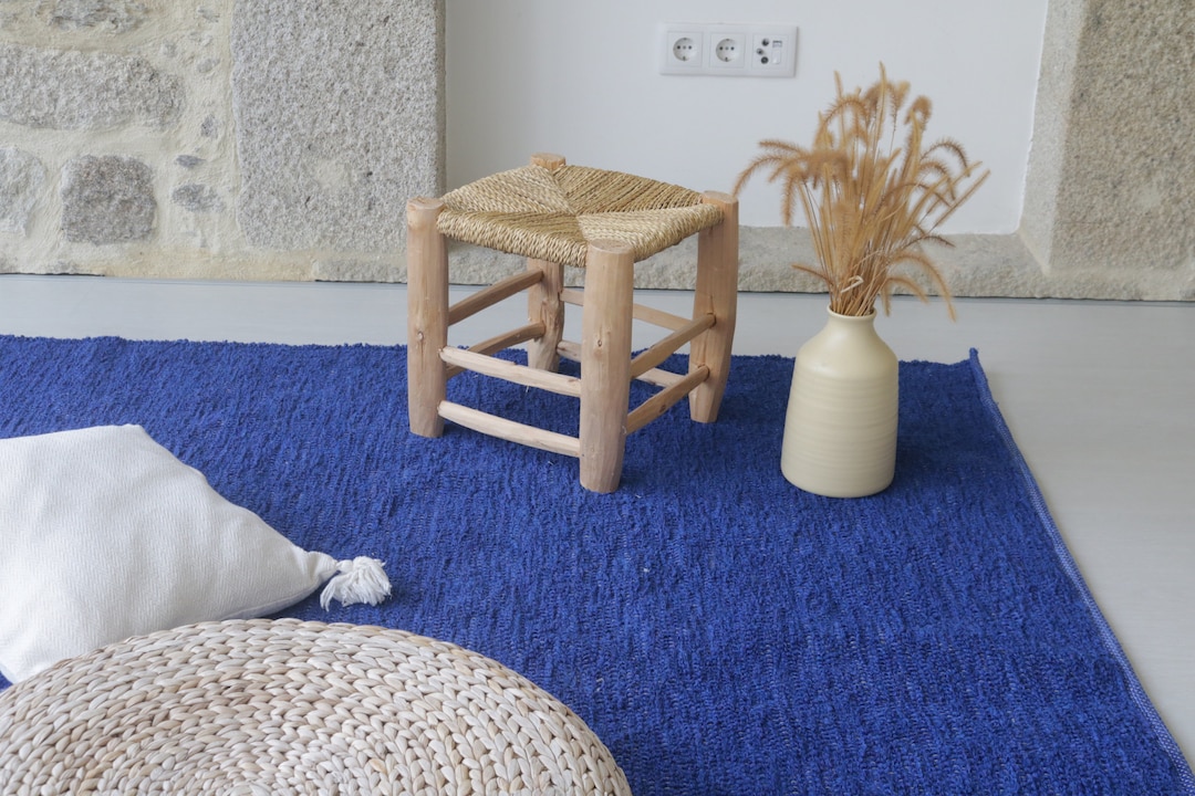 Large Cobalt Blue Rug 6.5x10 Feet, Bedroom Rug, Living Room Rug, Blue ...