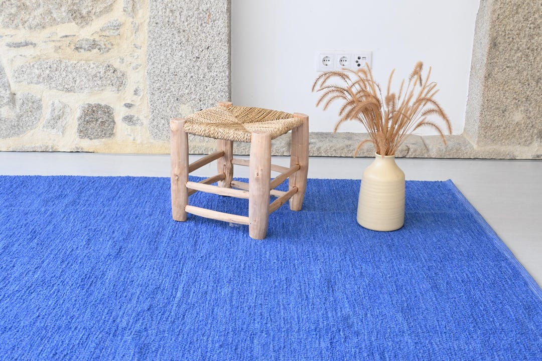 Large Dodger Blue Rug 140x200 Cm, Living Room Rug, Blue Area Rug, Kids ...