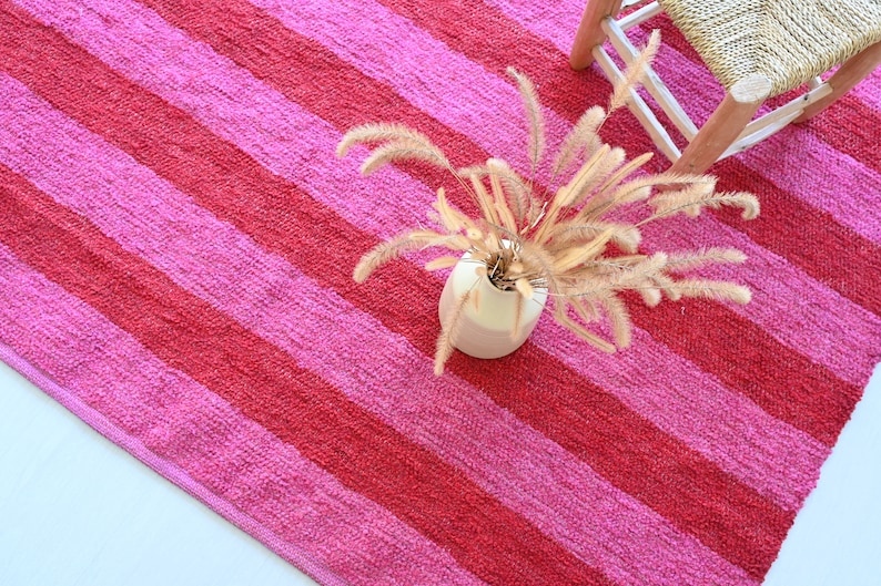 Large Pink and Red Striped Rug 170x240cm, Living Room Rug, Multicolored ...