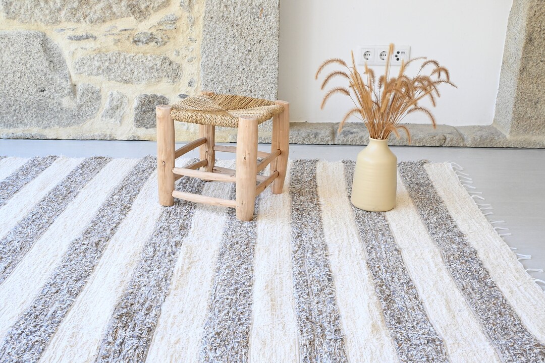 Large Cream Striped Rug, Cream and Mix Brown Gray Beige Rug, Bedroom ...