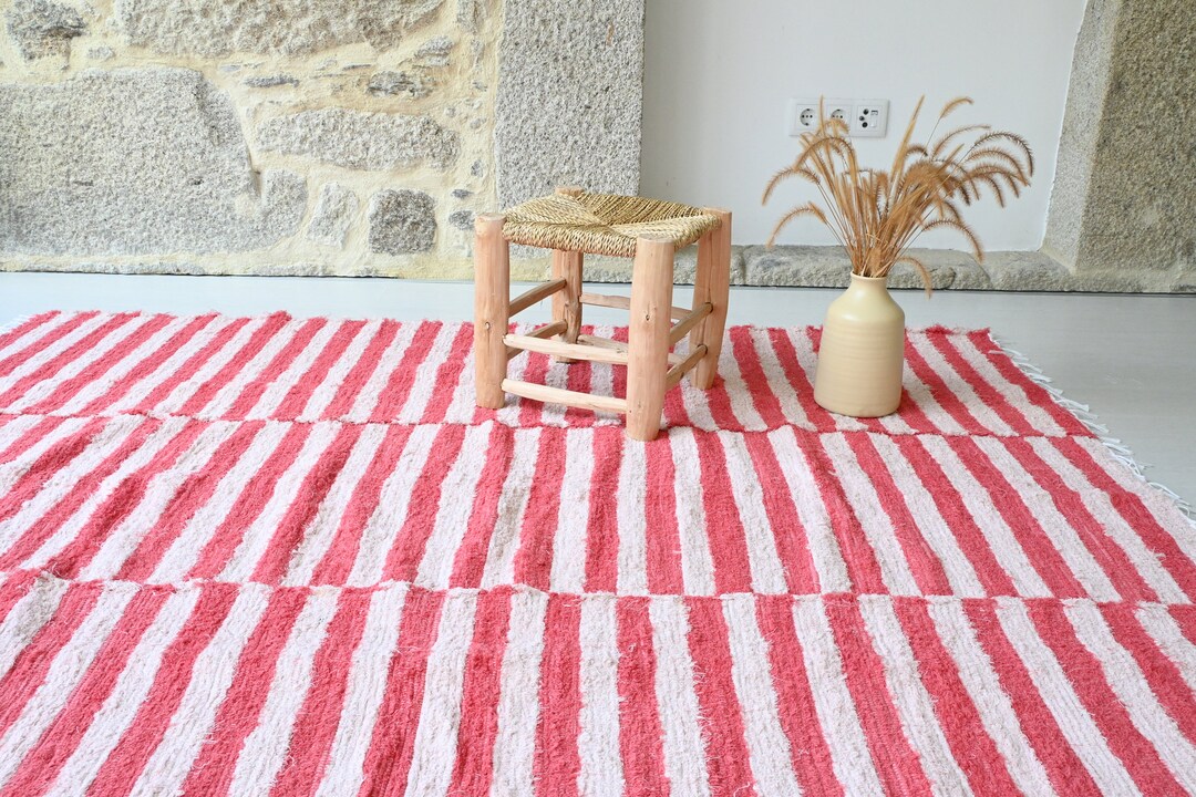 Large Striped Red and Pink Rug, Modern Rug, Contemporary Rug, Bedroom ...