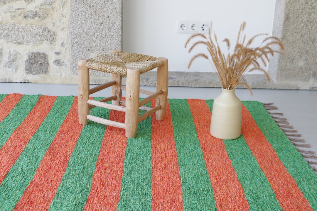 Large Green and Orange Rug 140x200 Cm, Living Room Rug, Colored Area ...