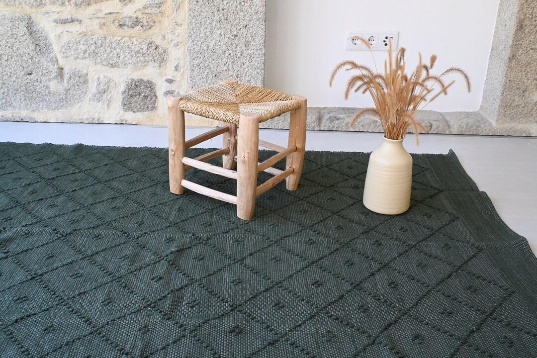 Large Handwoven Forest Green Rug, Bedroom Rug, Living Room Rug ...