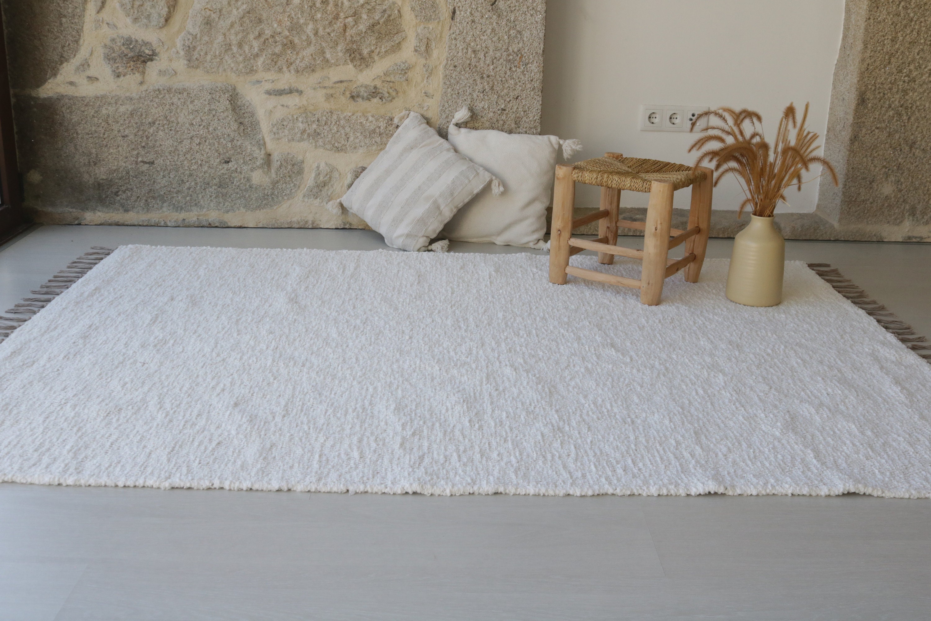 Large Handwoven Pure White Rug 4.6x6.6 Living Room Rug White | Etsy