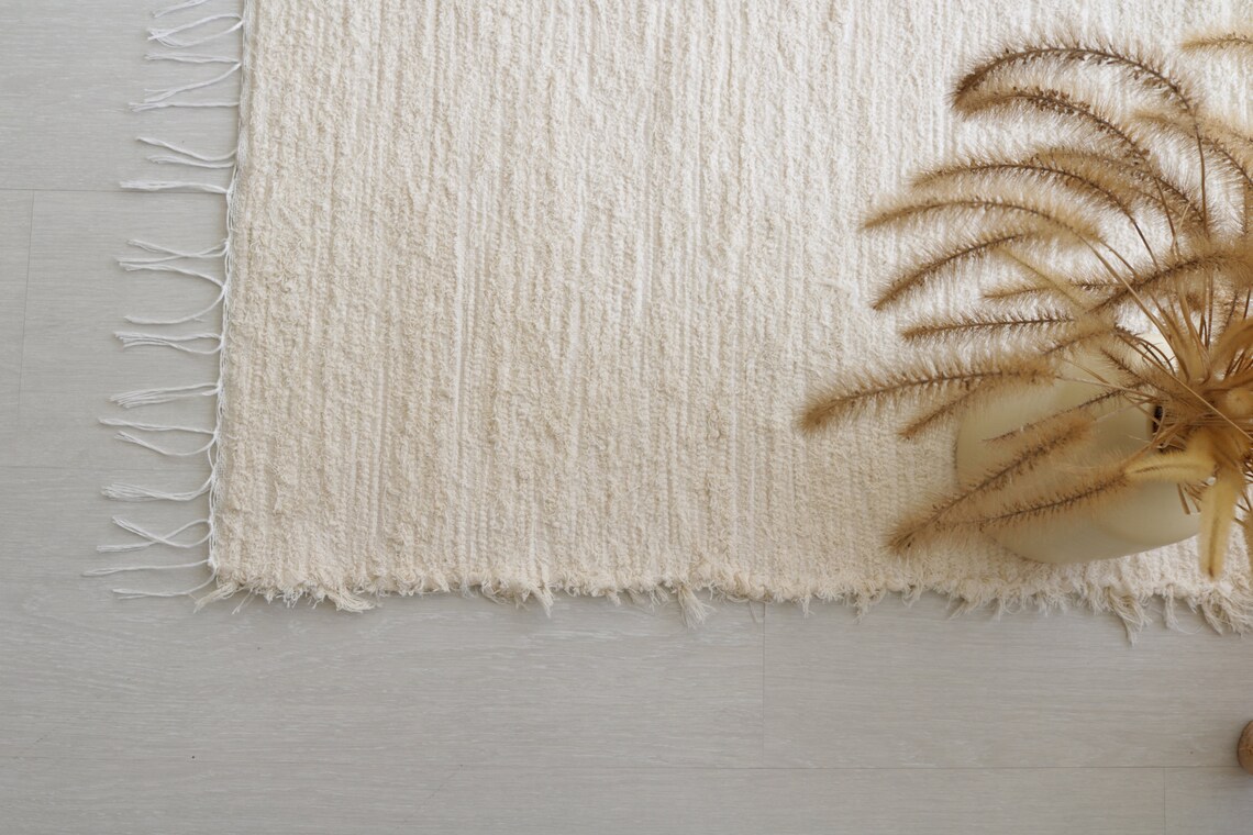 Medium Handwoven Cream Rug Cream Cotton Rug Bathroom Rug - Etsy