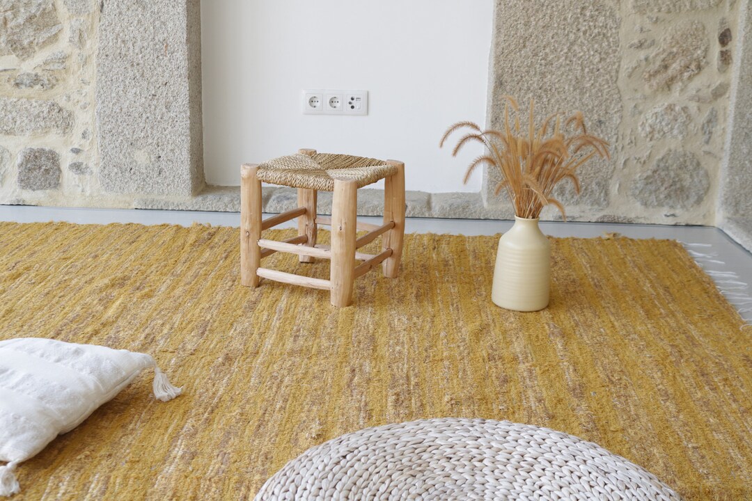 Large Mustard Yellow Rug 6.5x10 Feet, Yellow Area Rug, Living Room Rug ...