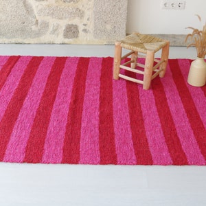 Large Striped Red and Pink Rug 140x200cm, Living Room Rug, Colored Rug ...