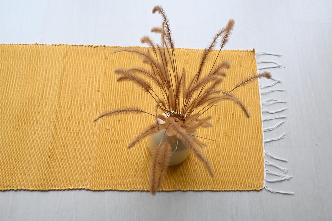 Yellow Runner Rug 150 Cm, Kitchen Rug, Mustard Cotton Rug, Hallway Rug ...