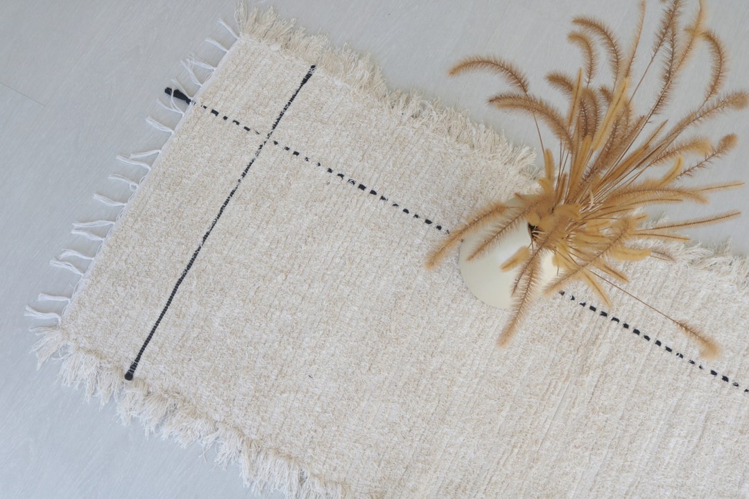 Cream Runner Rug 250 Cm, Hallway Rug, Kitchen Runner Rug, Beige Cotton ...
