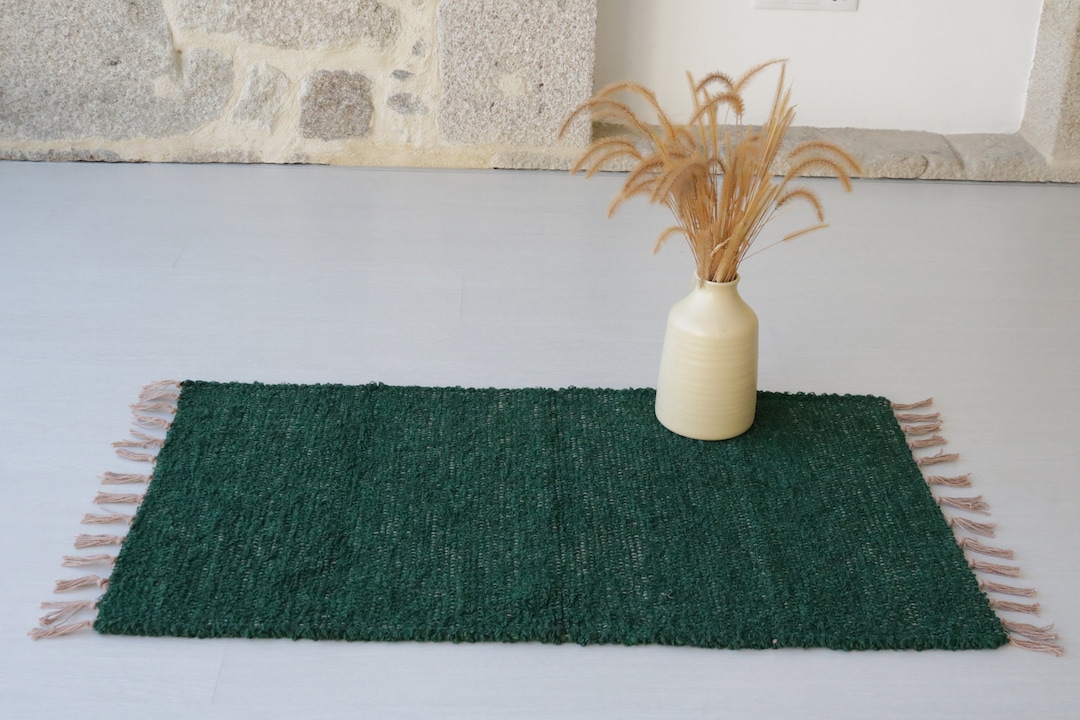 Small Handwoven Green Rug, Green Cotton Rug, Bathroom Rug, Bedroom Rug ...