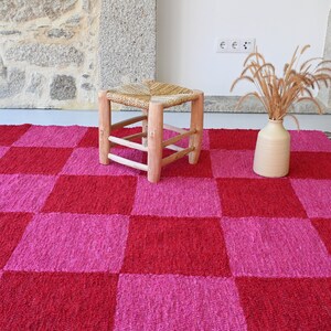 Checkered Red and Pink Rug 140x210cm, Living Room Rug, Check Area Rug ...