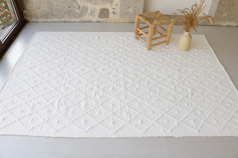 Large handwoven off white rug geometric rug cotton rug kids | Etsy