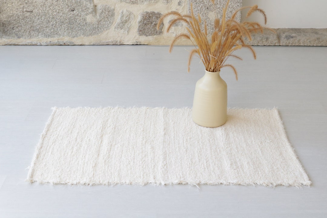 Small Handwoven Cream Rug, Cotton Rug, Bathroom Rug, Bath Mat, Bedside ...