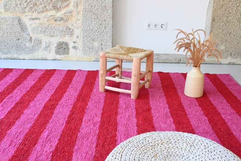 Large Pink and Red Striped Rug 170x240cm, Living Room Rug, Multicolored ...