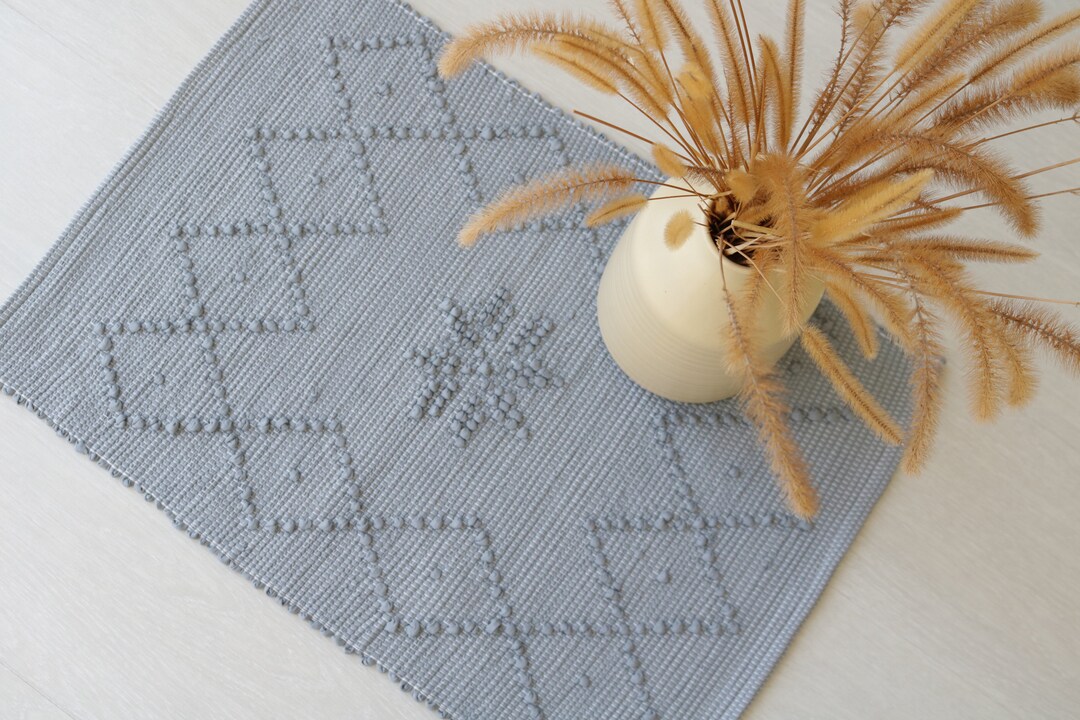 Mini Handwoven Blue Rug, Blue Gray Shower Rug, Bathroom Rug ...