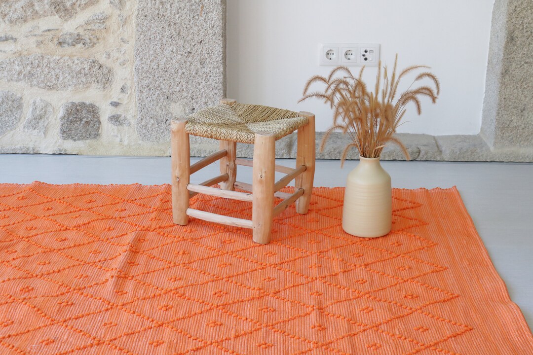 Large Handwoven Orange Rug, Orange Geometric Rug, Kids Rug, Bohemian ...