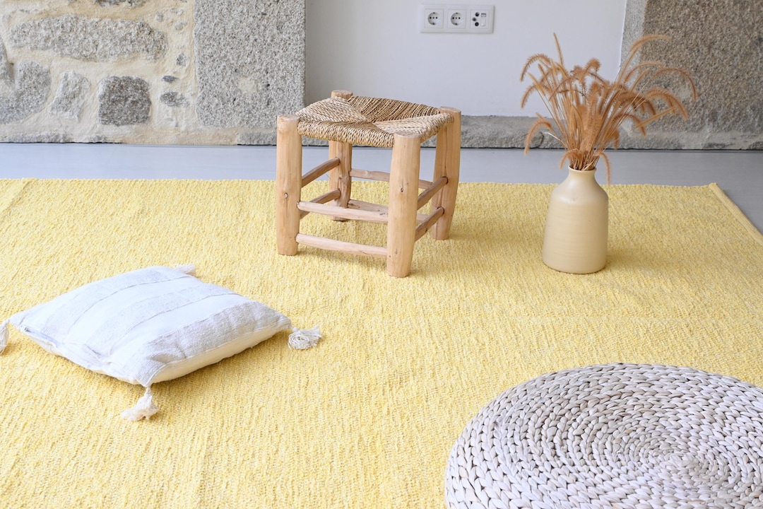 Large Light Yellow Rug 170x240 Cm, Butter Yellow Rug, Living Room Rug ...
