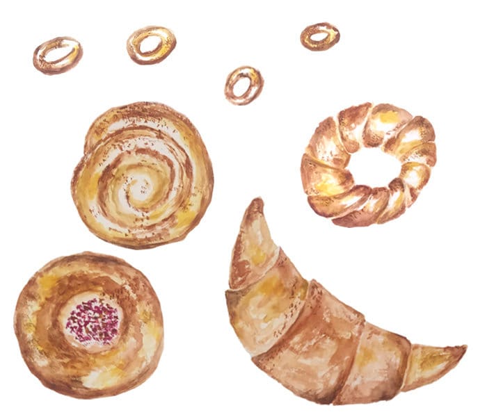 Bakery Clipart, Watercolor Clipart, Buns, Croissant, Logo Bakery, Cafe ...