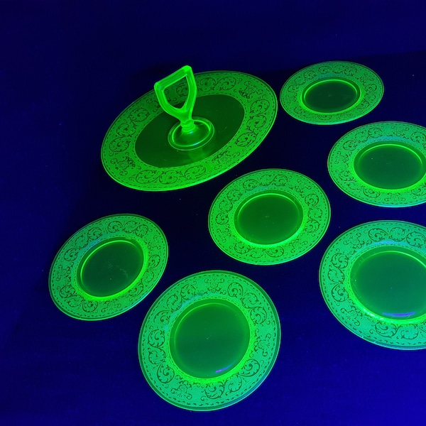 Cambridge Uranium Glass Plates - Etsy