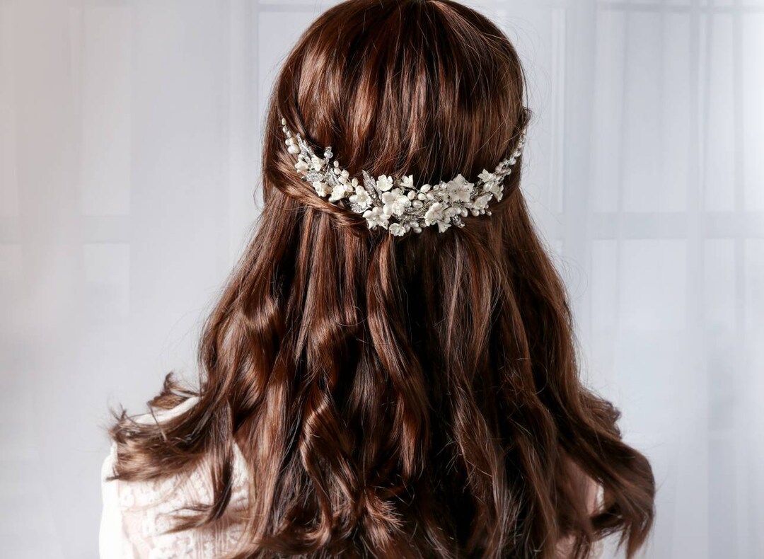 Pearl Bridal Headband, Floral Wedding Back Headpiece - Etsy