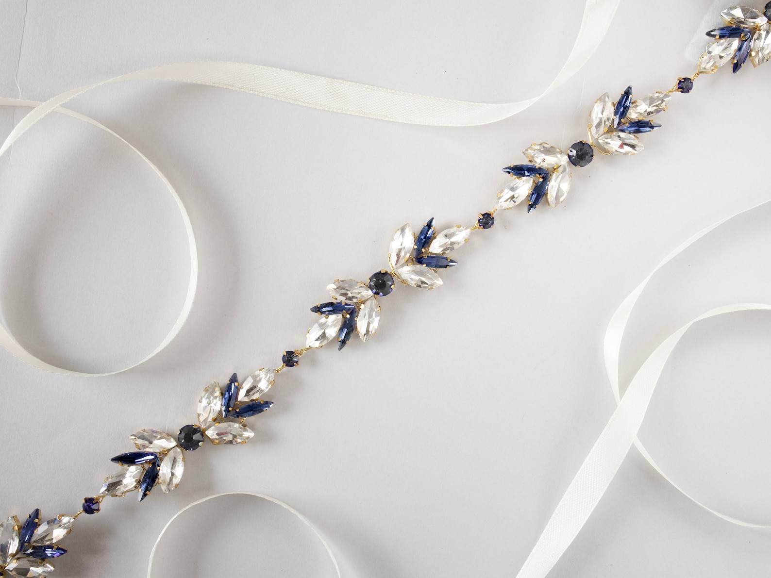Navy Blue Bridal Rhinestone Belt, Wedding Dress Sash, Beaded Gown ...