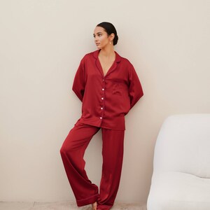 Burgundy Pajamas Set, Red Satin Pajamas, Christmas Pajamas, Silk ...