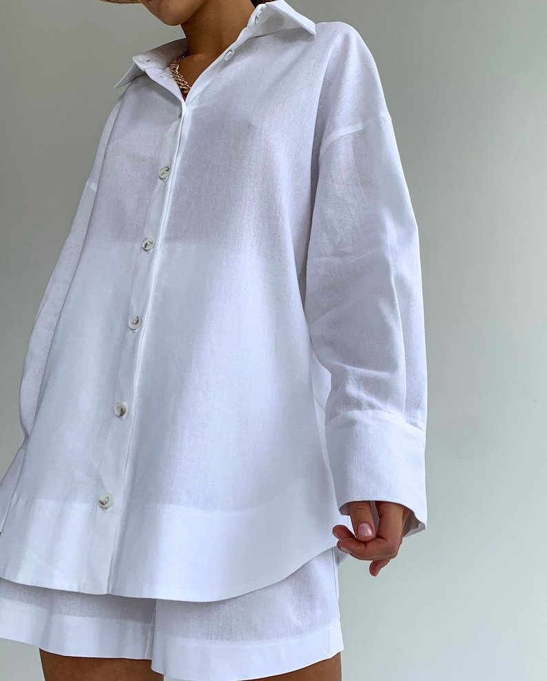 White Linen Short Set: Custom Women's Summer Suit - Etsy