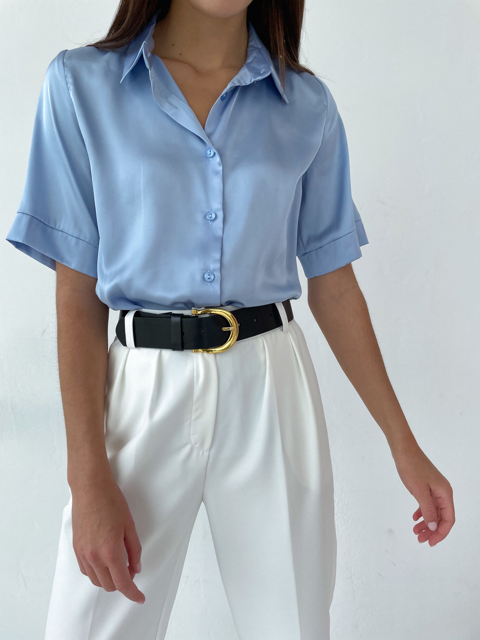 Blue Silk Blouse Blue Satin Blouse Silk Shirt Women Satin | Etsy