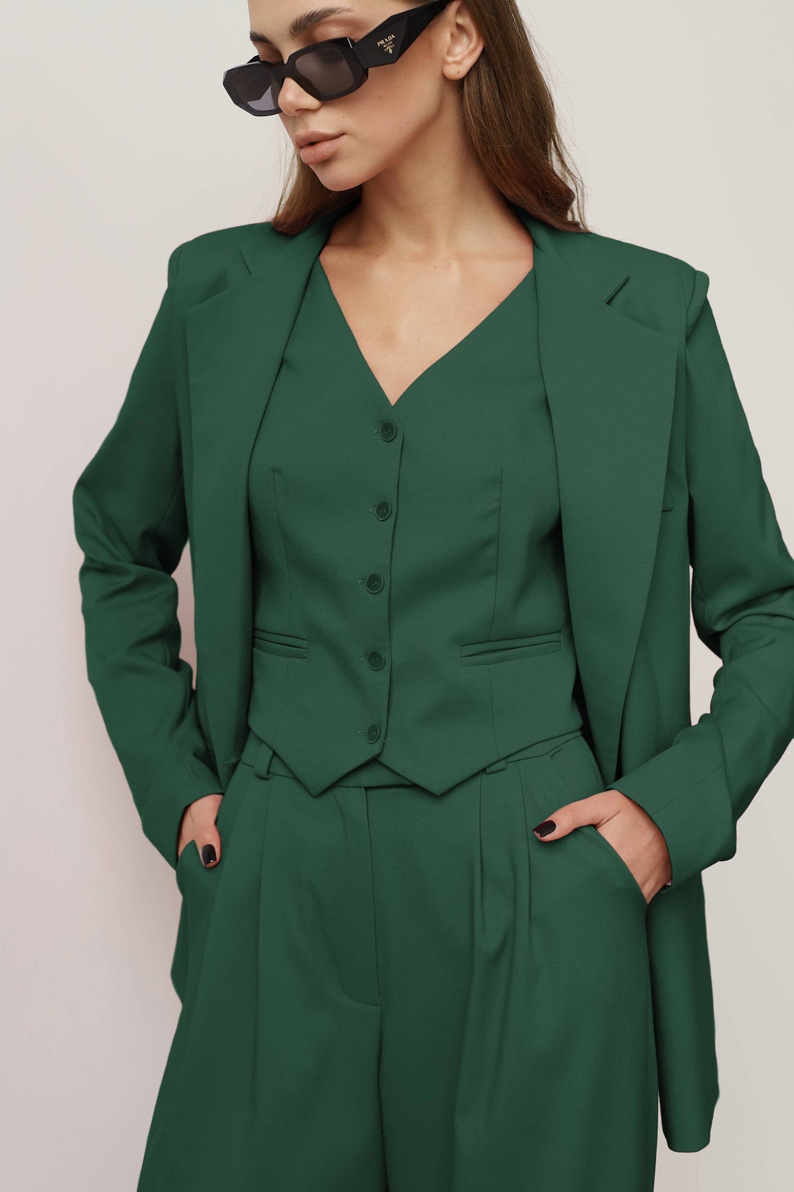 Emerald Green Blazer Women, Dark Green Oversized Blazer, Custom Suit ...
