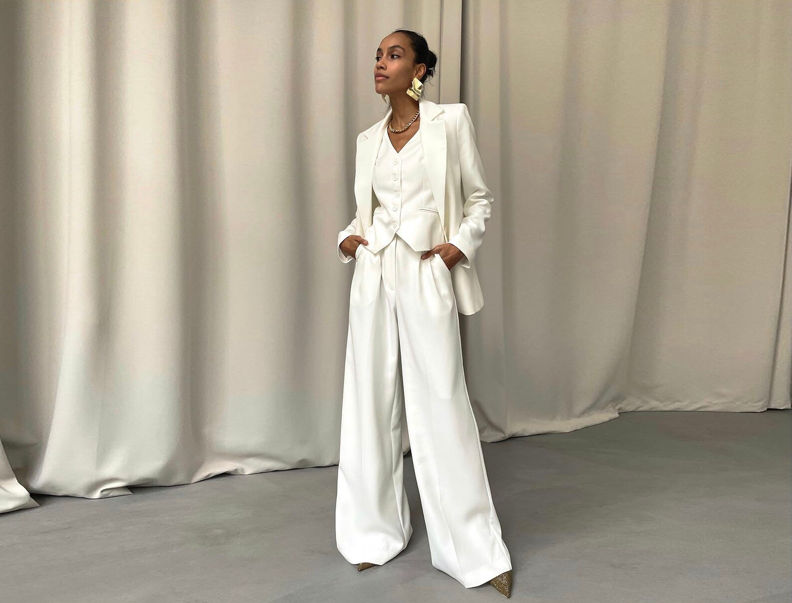 White 3 Piece Wedding Suit Bridal Suit Wedding Pantsuit for Bride 4 ...