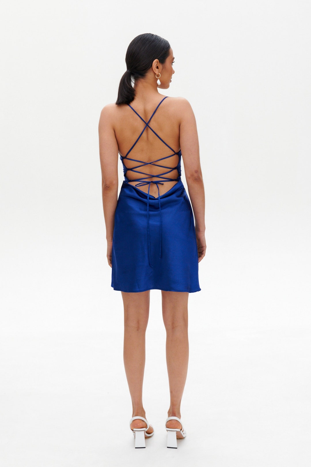 Short Silk Slip Dress Royal Blue Mini Slip Dress Blue 100% Silk Satin ...