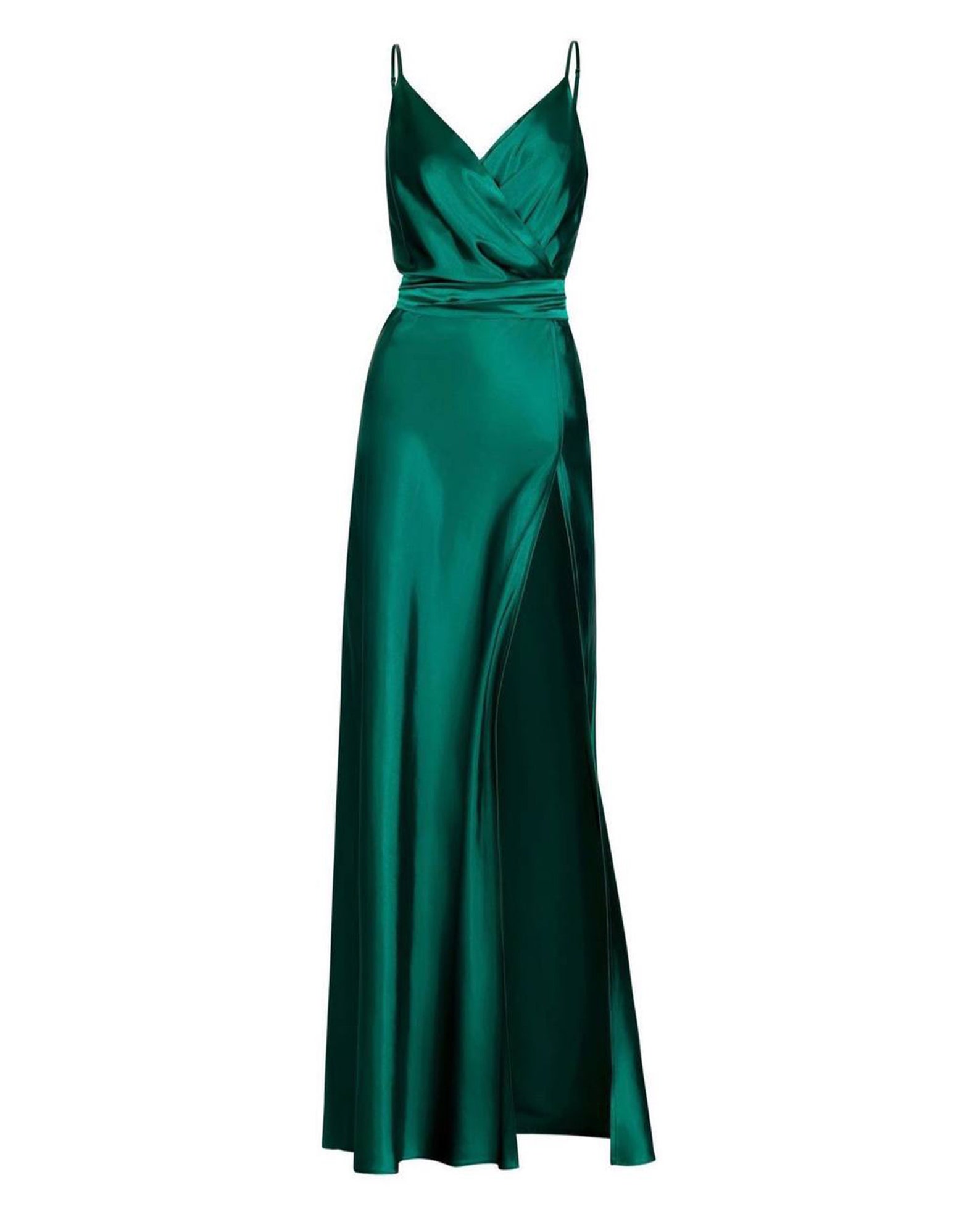 Emerald Green Silk Slip Dress With Slit Bridesmaid Maxi Silk Dress Satin Dress With Slit Long