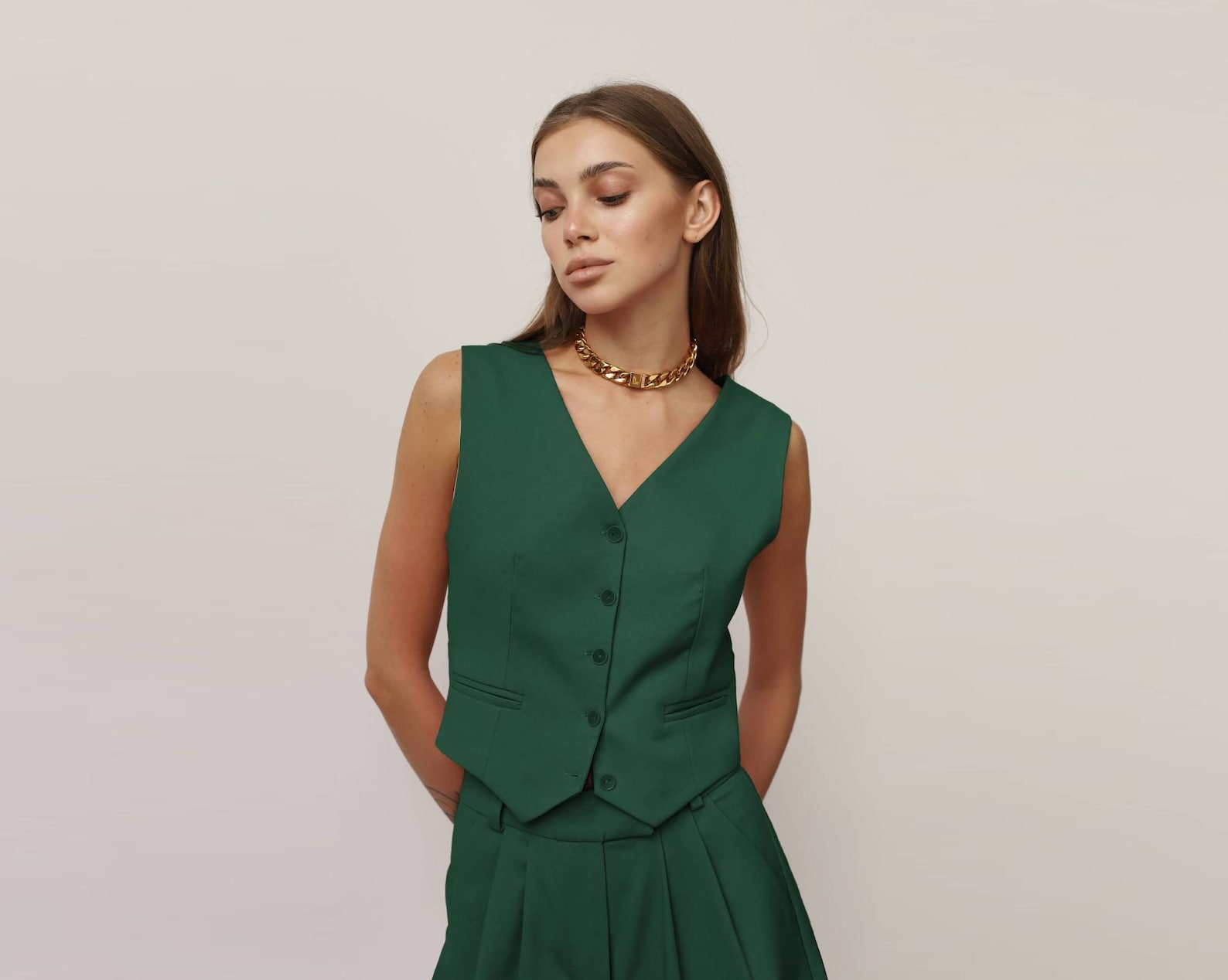 Emerald Women's Vest, Three Piece Suit, Green Pantsuit, Dark Green ...