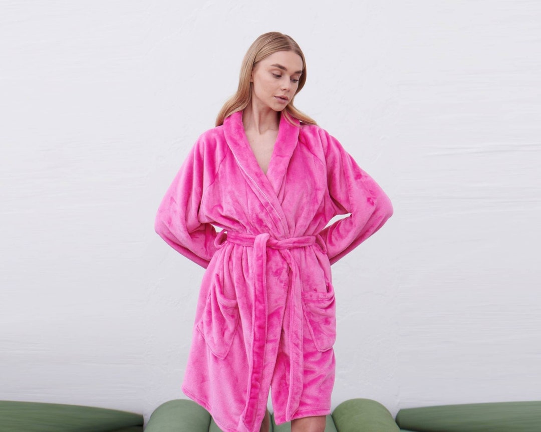 Pink Plush Robe, Warm Bathrobe, Long Bathrobe, Soft Robe, Christmas ...