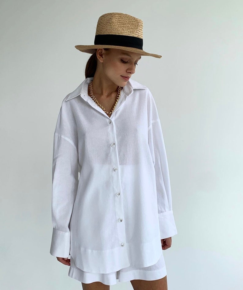 White Linen Set Linen Shirt and Short Women Shirt Women - Etsy