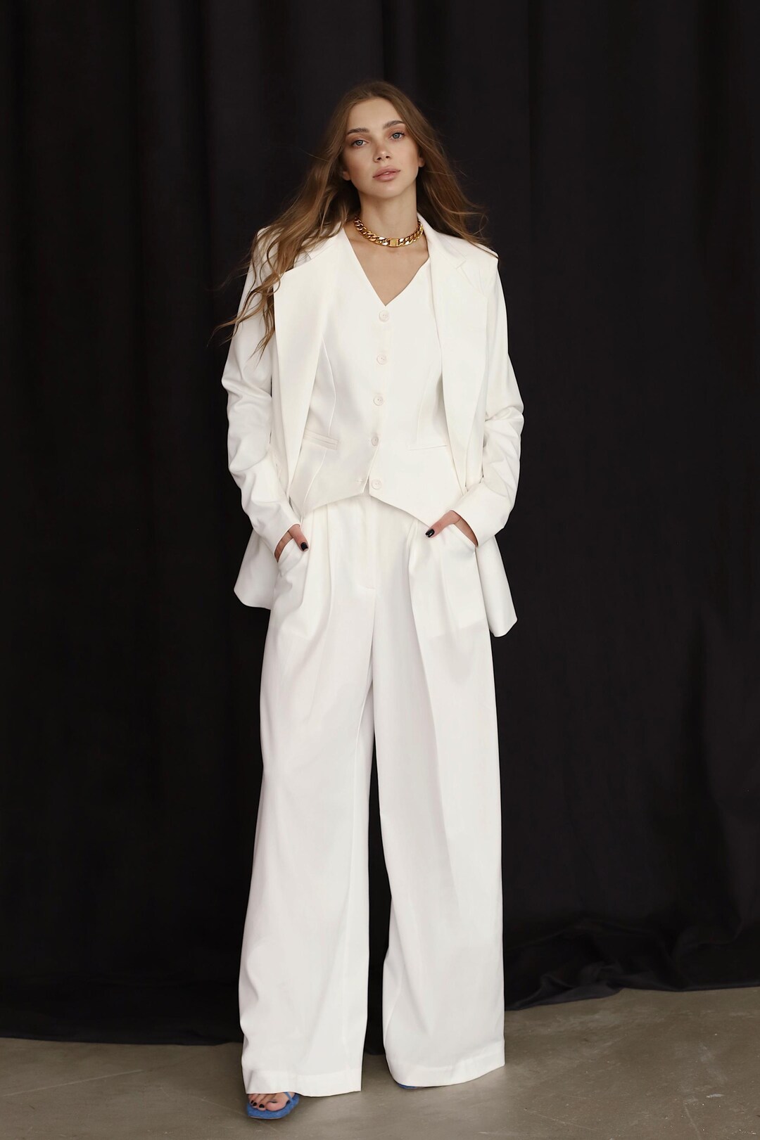 White Wedding Pantsuit | Bridal Vest Outfit, Formal Occasion - Etsy