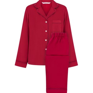 Burgundy Pajamas Set, Red Satin Pajamas, Christmas Pajamas, Silk ...