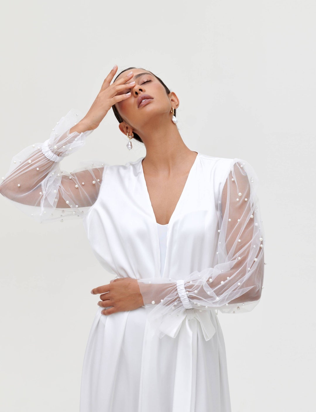 Pearl Bridal Robe, Boudoir Robe, Dressing Gown, White Long Bridal Robe ...