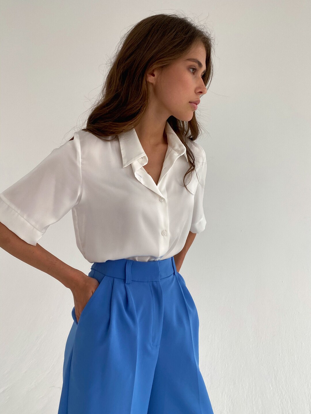 White Silk Blouse, Silk Shirt Women, Silk Satin Women, White Silk Shirt ...