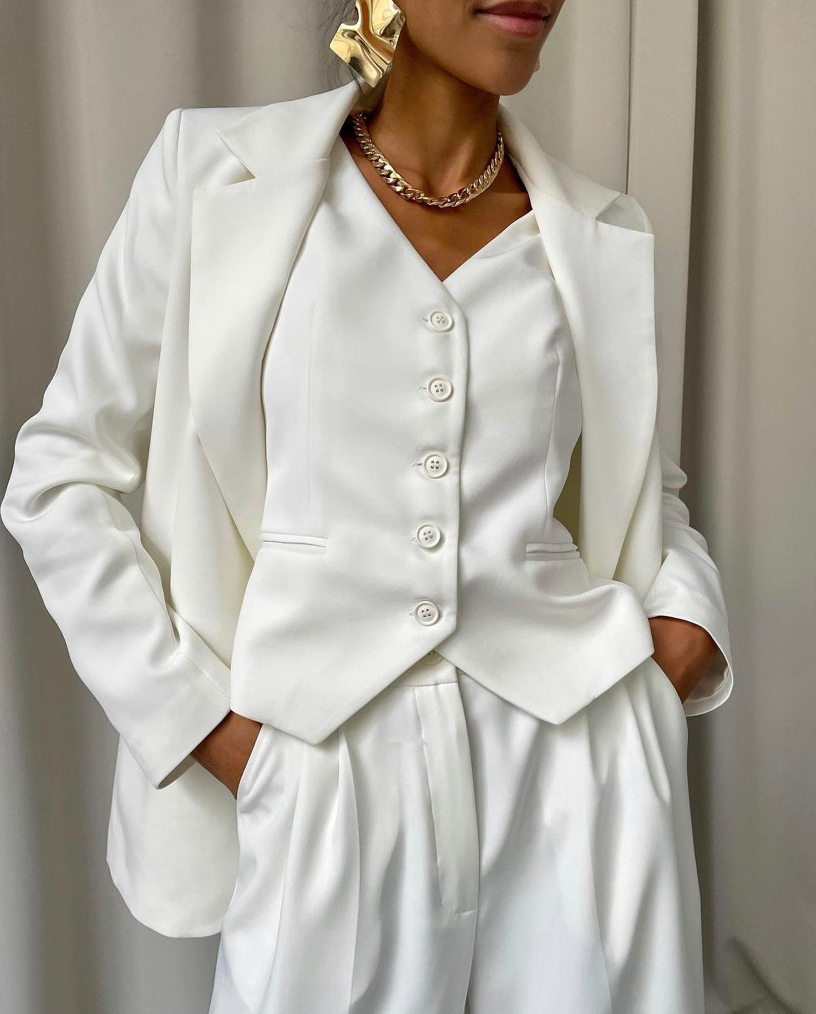 White 3 Piece Wedding Suit Bridal Suit Wedding Pantsuit for Bride 4 ...