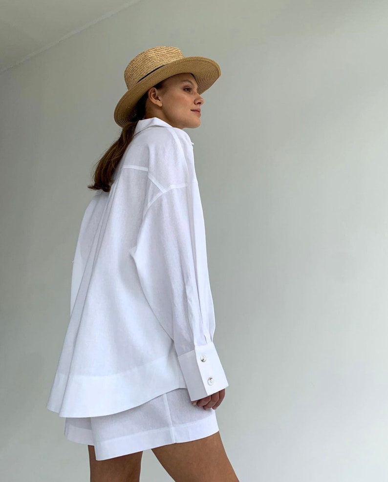 White Linen Set Linen Shirt and Short Women Shirt Women - Etsy
