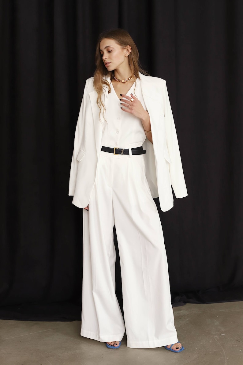 Elegant White Wedding Suit for Bride, Custom Tailored Bridal Pantsuit ...