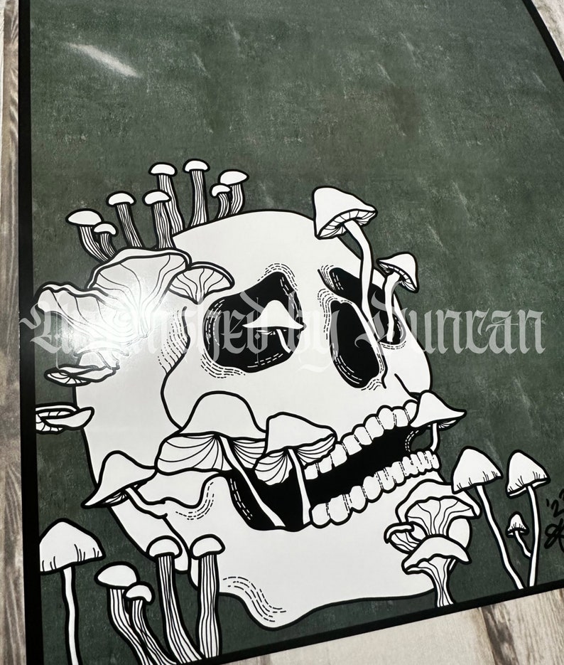 Feeding on Decay Traditional Tattoo Art Print skull, Mushrooms, Death ...