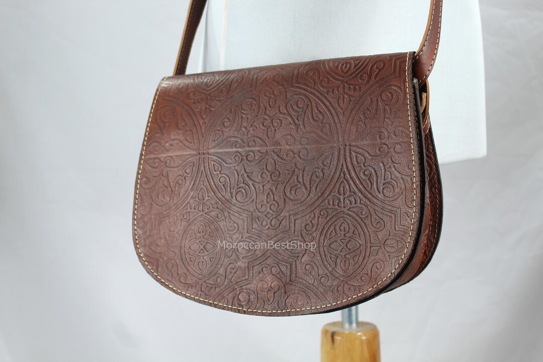 Moroccan Leather Purse for Women, Tooled Leather Crossbody Bag , Boho ...