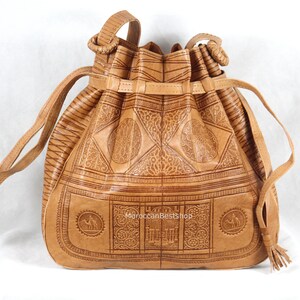 Large Drawstring Leather Bag, Moroccan Leather Bag ,boho Leather Bag ...