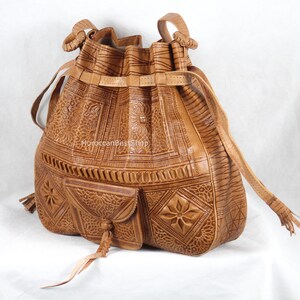 Large Drawstring Leather Bag, Moroccan Leather Bag ,boho Leather Bag ...