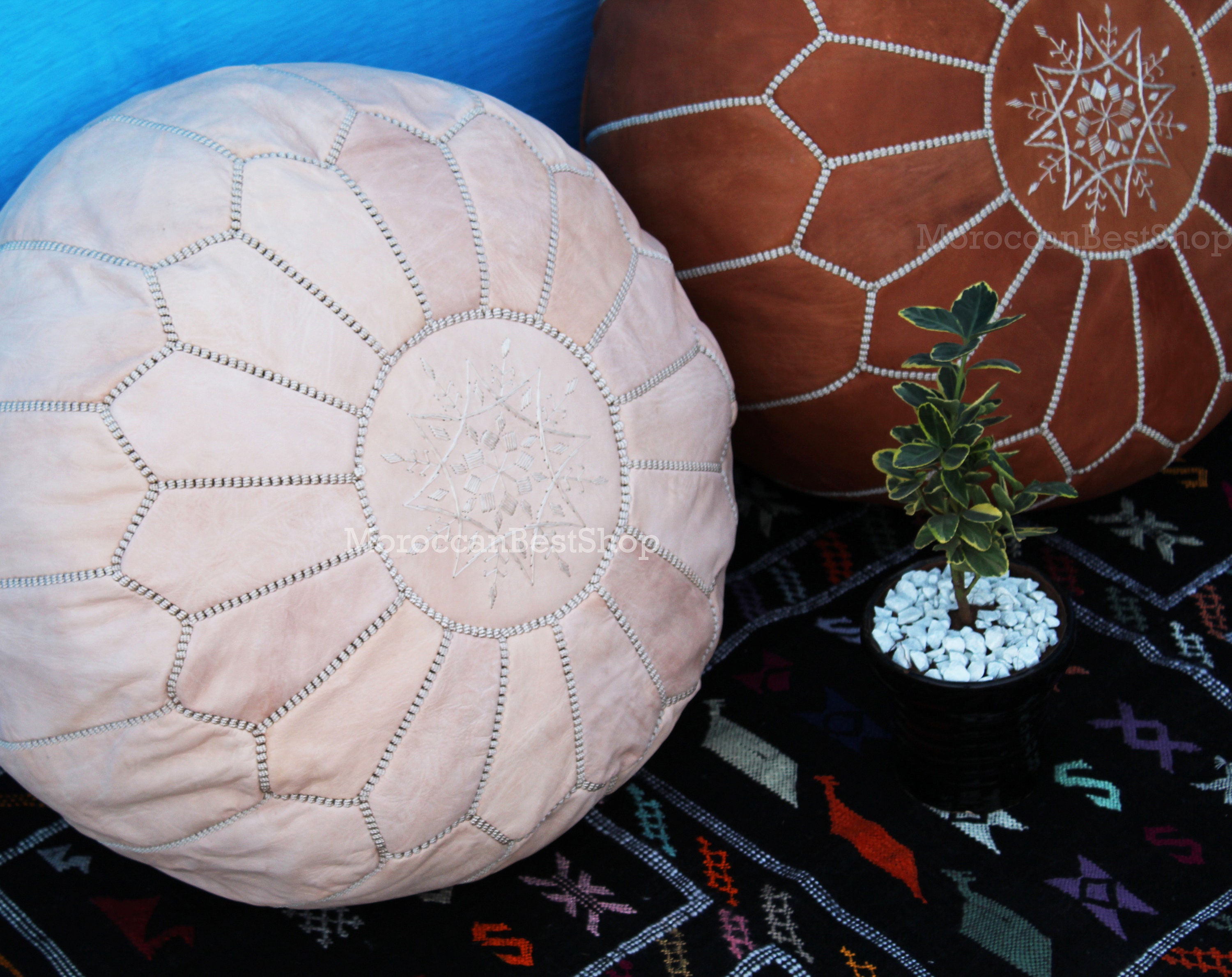 Set Of 2 Handmade Moroccan Leather Pouf Moroccan Pouf White | Etsy