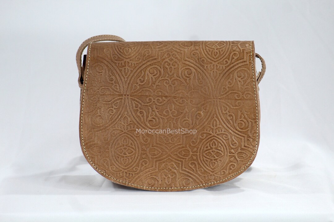 Tooled Moroccan Leather Crossbody Bag: Boho Shoulder Purse - Etsy