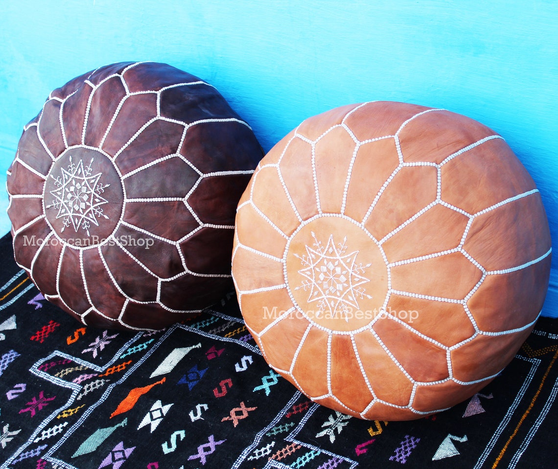 Set of 2 Handmade Ottoman Moroccan Pouf moroccan Pouf White - Etsy