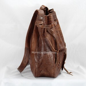 Leather Drawstring Bucket Bag, Large Moroccan Shoulder Bag, Leather ...